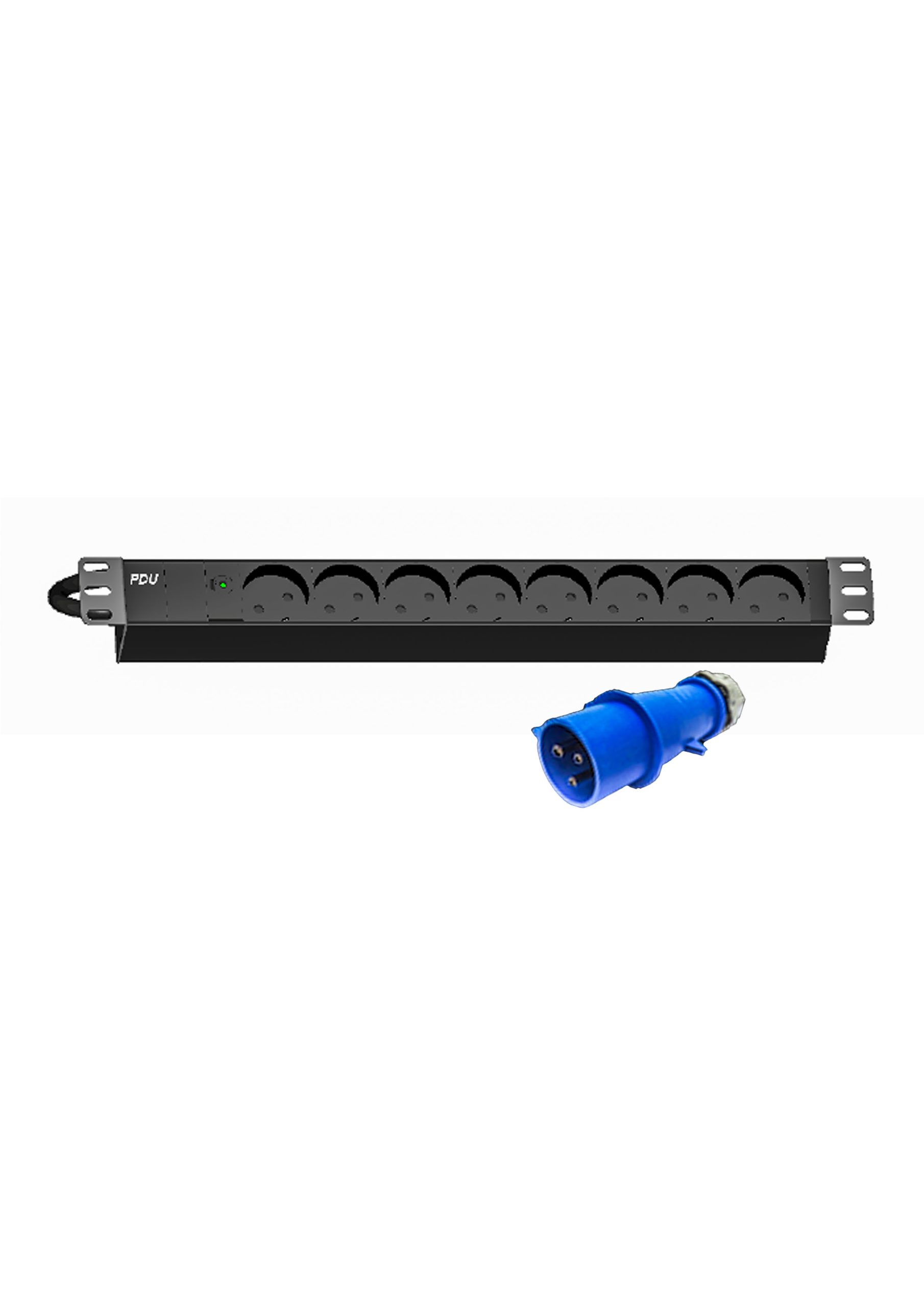 STRØMPANEL 8X230V+J+IEC PLUG. 16A 19" 3M LEDNING SORT - Lan-Com A/S